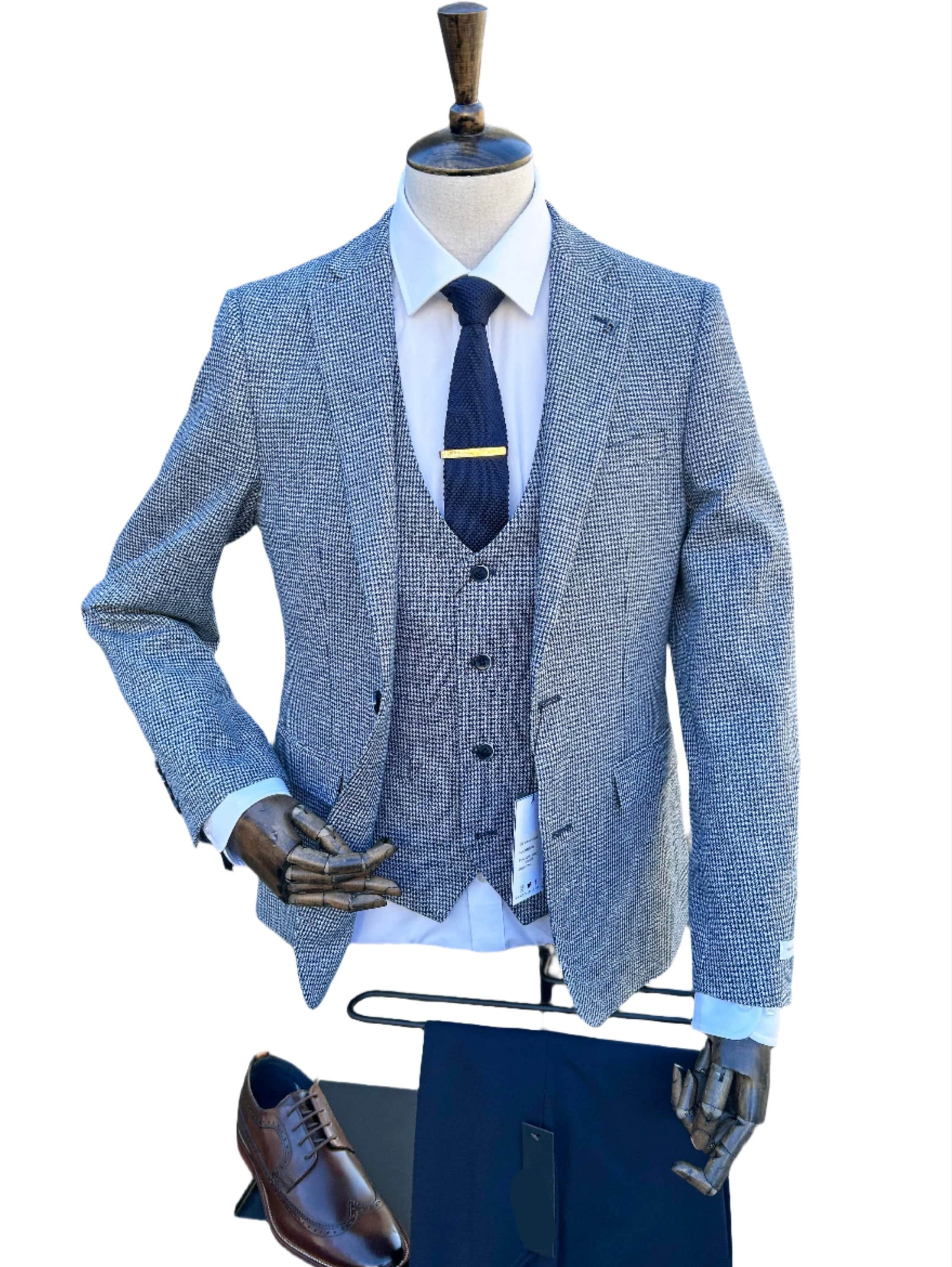 White Label Tapered Fit Houndstooth Jasper Jacket Blue