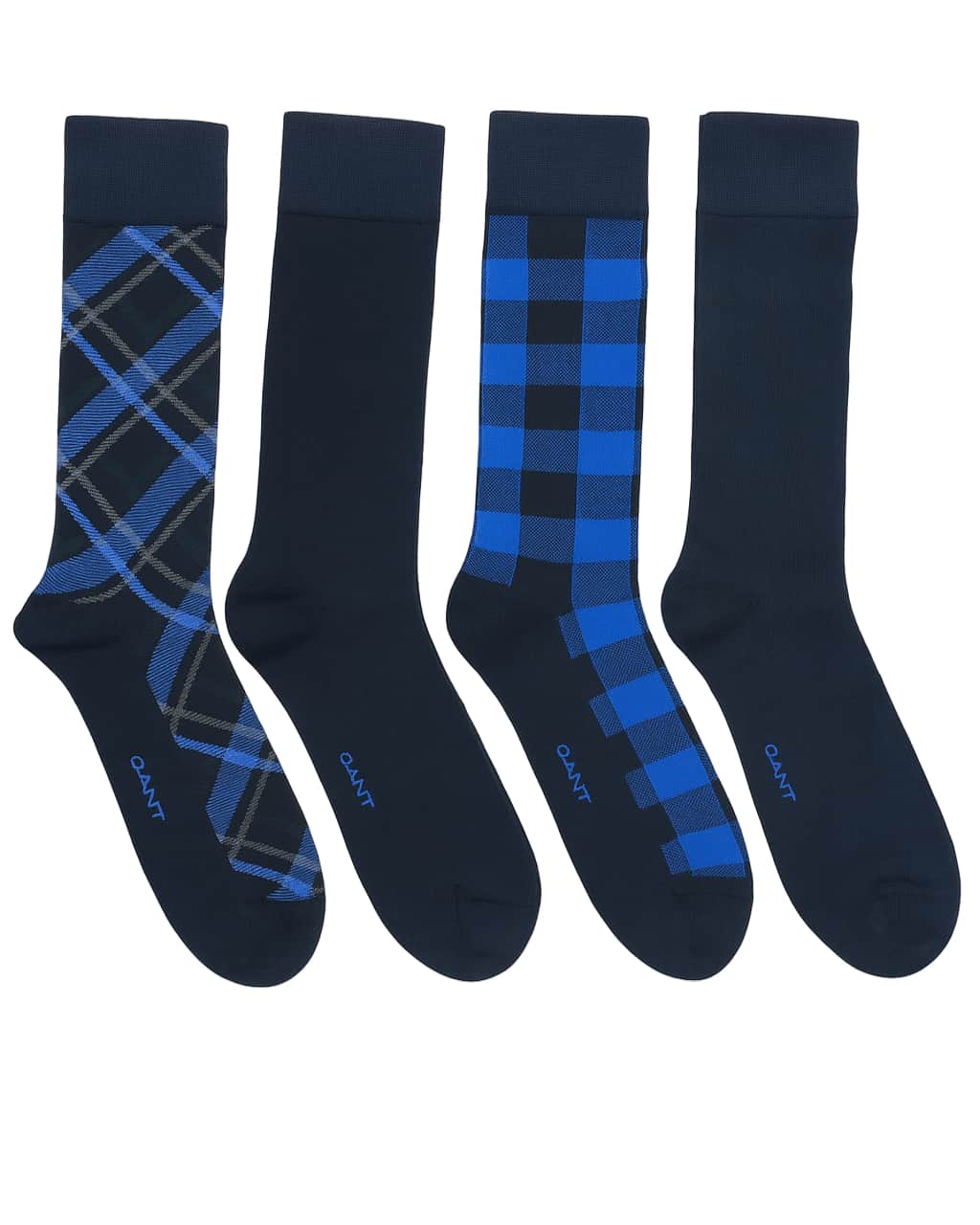 GANT Mens Check & Solid Socks 4 Pack Gift Box Marine
