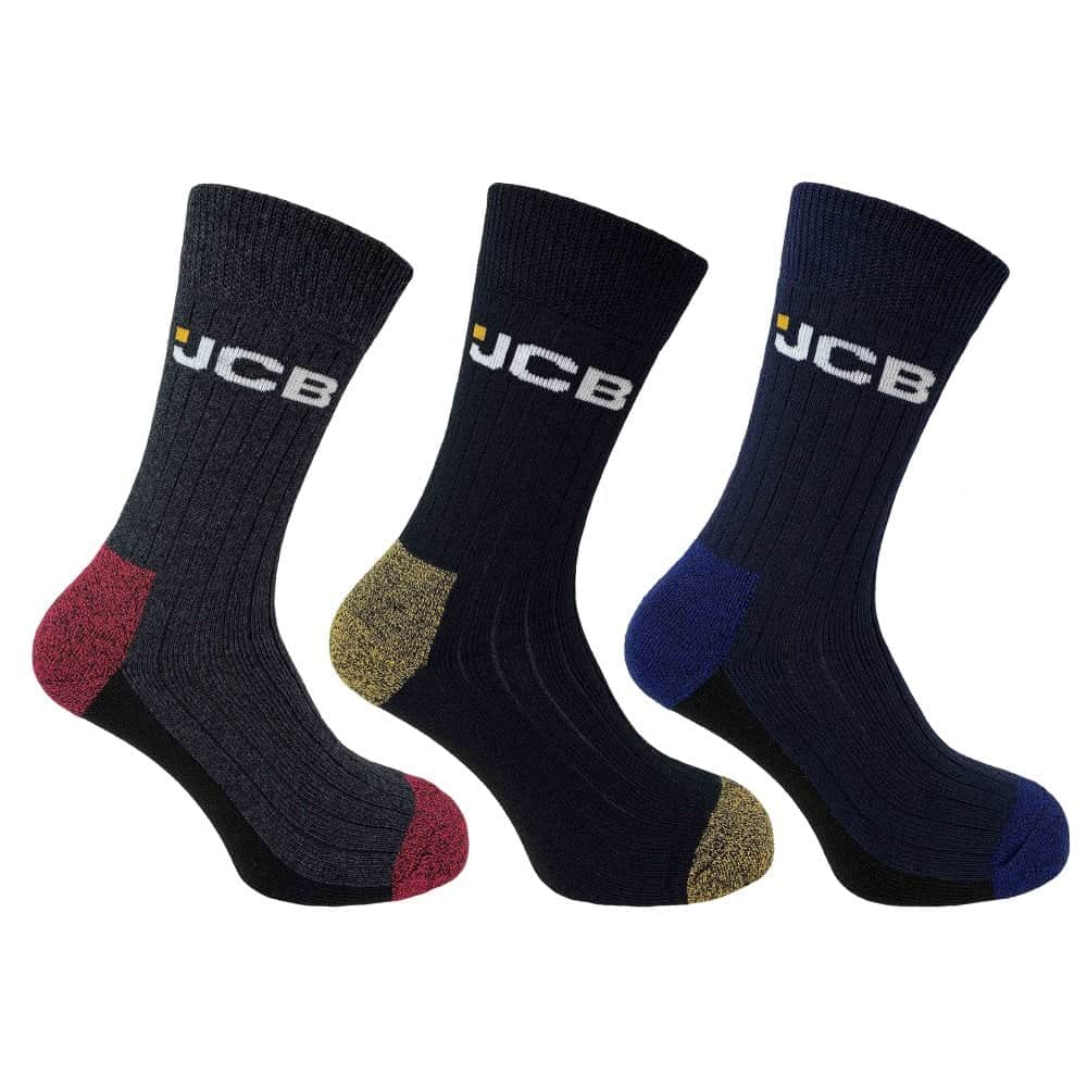JCB Mens 3 Pack Work Boot Socks Navy/Black/Grey 6-11