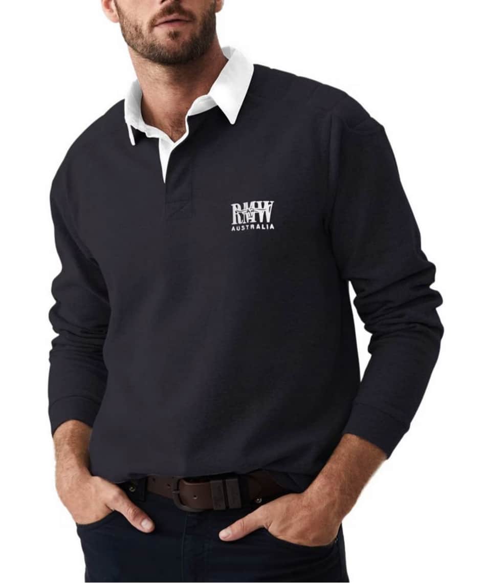 RM Williams Mens Classic RMW Rugby Shirt Navy