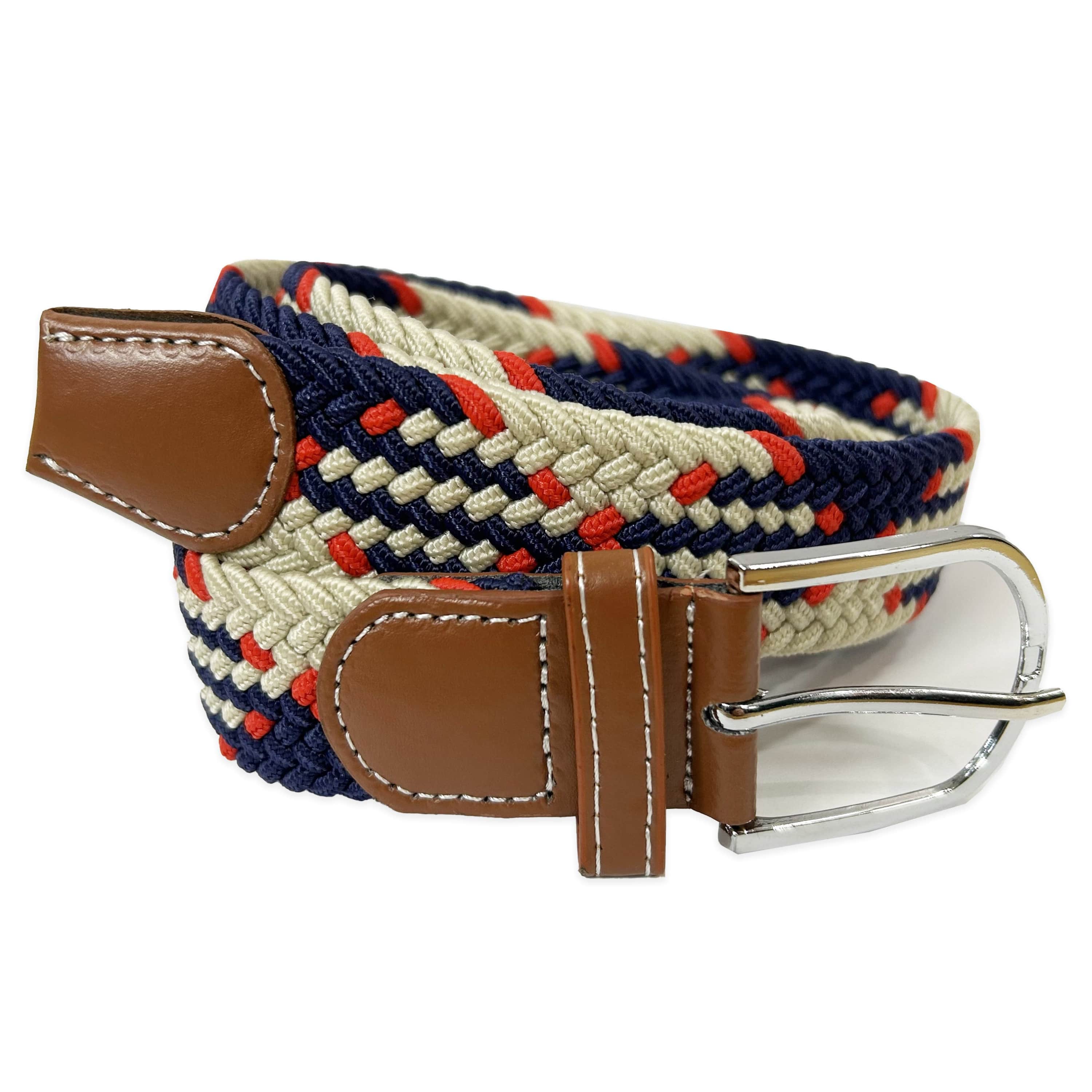 White Label Mens Webbing Elastic Stretch Belt Beige/Navy